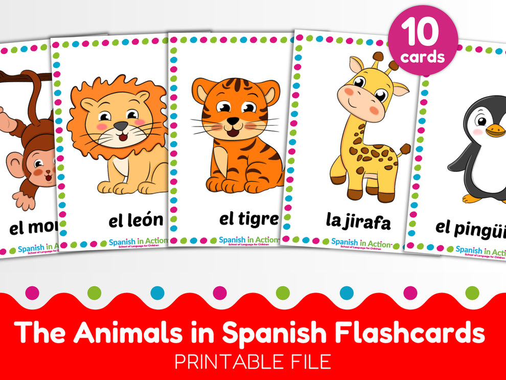 The Zoo Animals (Los Animales) Flashcards in Spanish for Kids – Spanish ...